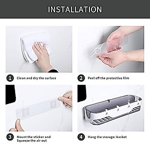Bathroom Shelves with 4 Hooks，Shower Caddy with Adhesive，Racks Strong and Sturdy for Lavatory,Portable,Washroom, Restroom, Shower, Toilet,Kitchen