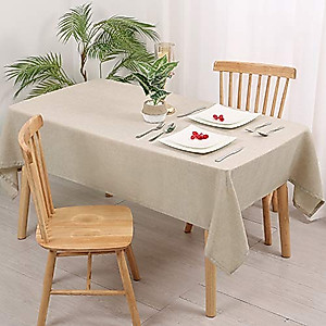 Hiasan Faux Linen Rectangle Tablecloth - Wrinkle and Stain Resistant Washable Table Cloth for Kitchen Dining Room Holiday Table Cover for Party Dinner, Beige, 54 x 80 Inch