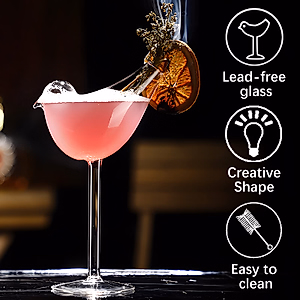USEEKRIL Bird Glasses Cocktail Glass Set of 4 Drinking Bird Shaped Cocktail Wine Glass 5oz Unique Bird Shape Martini Goblet Cups Glassware Champagne Coupe Glass 4pcs for KTV Home Bar Club