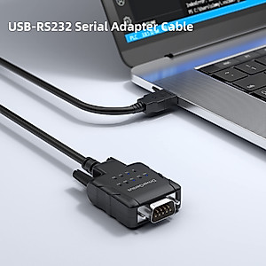 DriverGenius USB to Serial RS232 DB9 Adapter Cable with 9 x LED Indicators - Prolific PL2303 - Compatible with Windows 11, macOS Sequoia 15.1.1, Linux (USB232A-E-A, 3ft/1m)