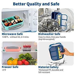 3 Pack Bento Box Lunch Box Kids, Qipecedm Bento Box Adult Lunch Box with Cutlery, 1300ML 4 Compartment Lunch Box Containers for Adults/Kids/Toddler, Leak Proof, Microwave/Dishwasher/Freezer Safe