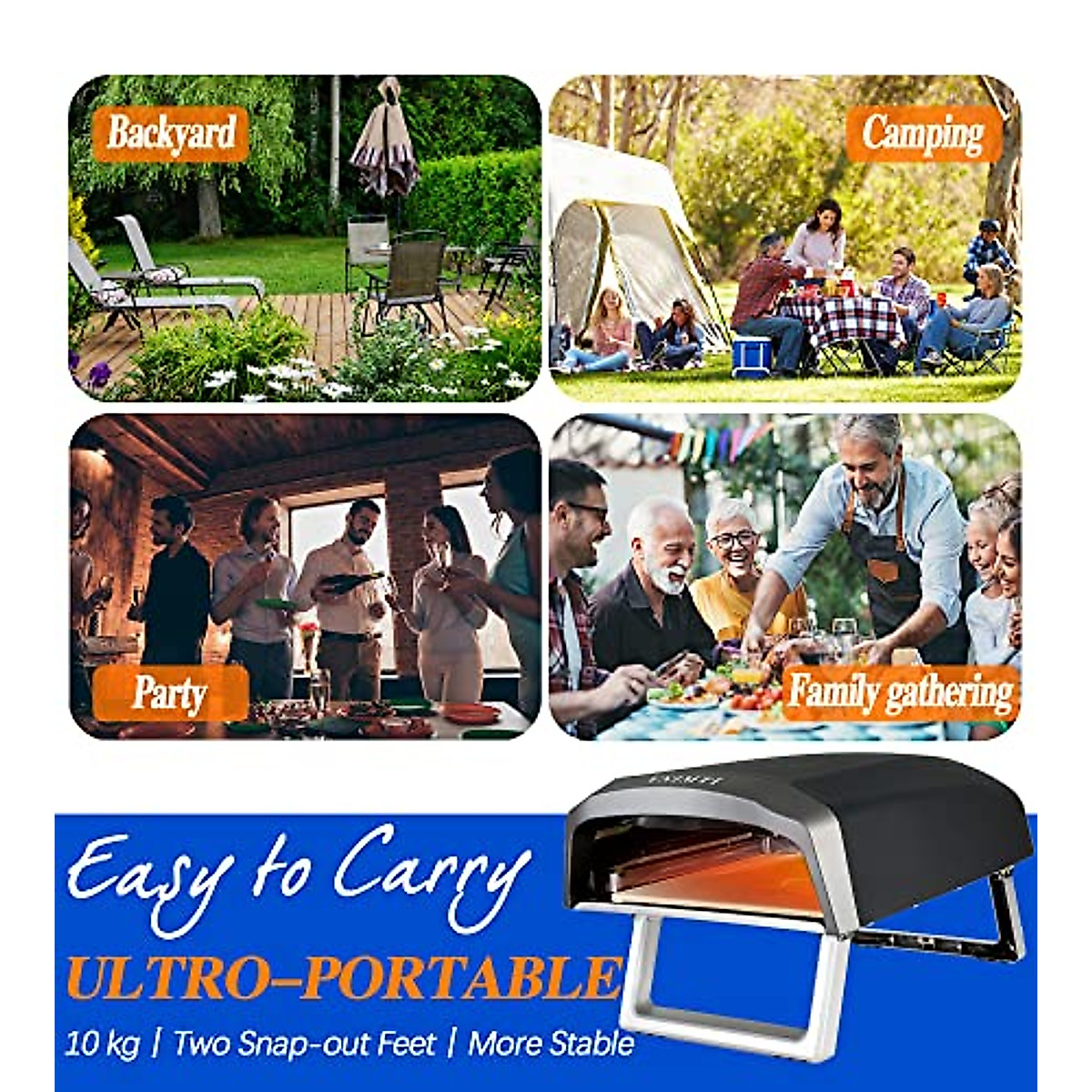 VNIMTI 12” Outdoor Gas Pizza Oven Portable Stainless Steel Pizza Grill with Pizza Stone, Peel and Cutter, Foldable Feet, Adjustable Heat Control, Great Addition for Outside, Kitchen, Party, Backyard