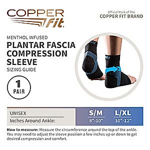 Copper Fit ICE Plantar Fascia Compression Foot and Ankle Sleeve Infused with Menthol, Large/X-Large, 1 Pair