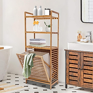 DOONARCES 4-Tier Bamboo Laundry Hamper Tilt Out, Laundry Basket with Shelves &Handle Shower Caddy Shelf Rack Bathroom Cabinet Organizer for Bedroom Laundry Room Bathroom