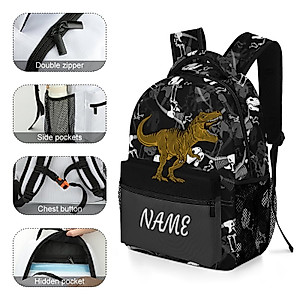Fovanxixi Custom Dinosaur Skull T-Rex Backpack for Kids Boys Girls Personalized Name Text Children Backpack School Bag Customized Daypack Schoolbag for Student Bookbag