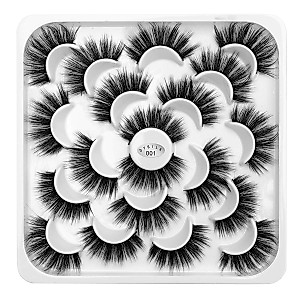 DYSILK False Eyelashes Wispy Lashes - Mink Lashes Fluffy 10 Pairs 6D Faux Lashes Pack 18mm Lashes Wispy Eye Lashes Pack Long Eyelashes Natural Look Reusable Fake Eyelashes Wispy Fluffy Cat Eye Soft