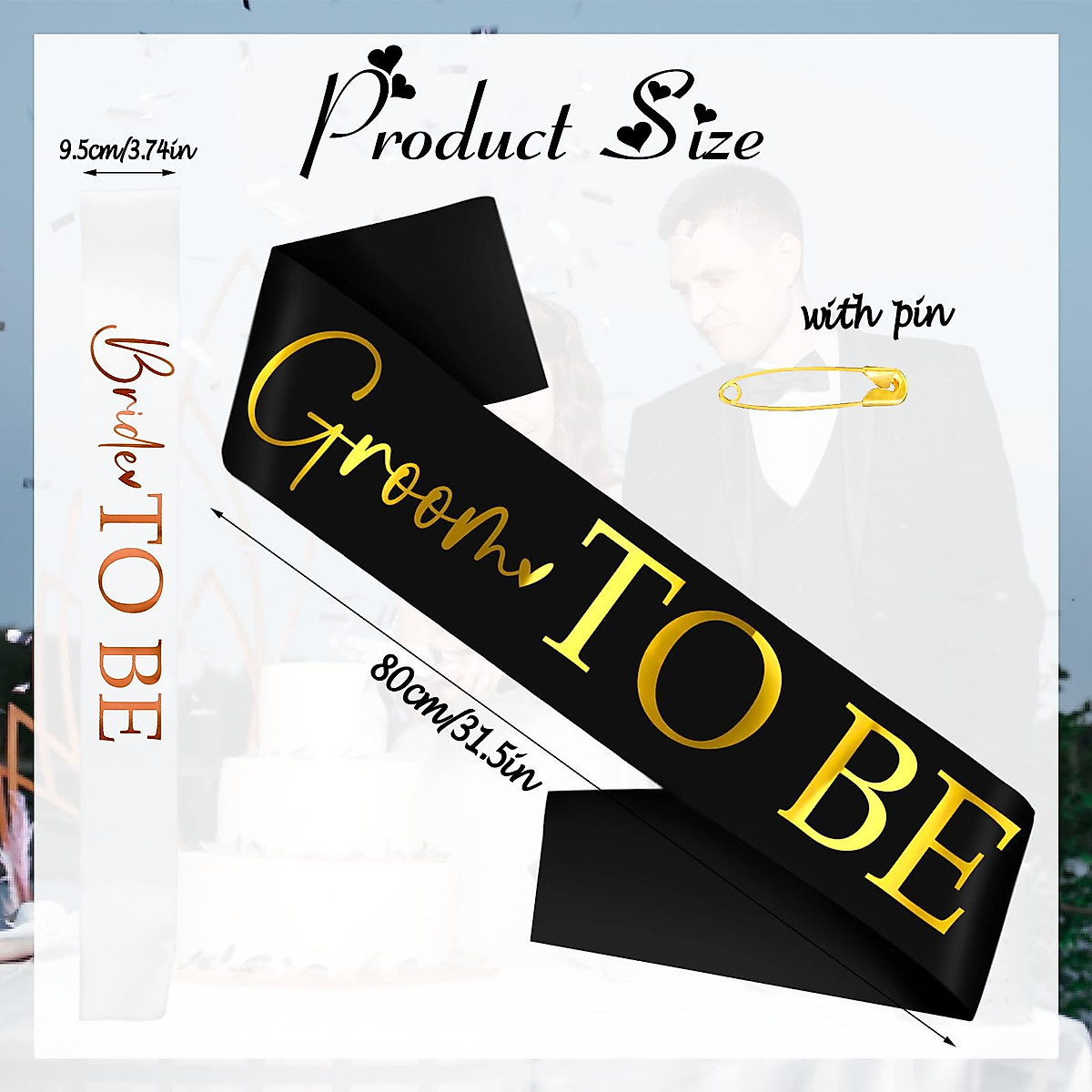 Generic 2 Pcs Bride to Be and Groom to Be Sash with Foil, Rose Gold Bachelorette & Gold Bachelor Sash for Bridal Shower Wedding Hen Party Decorations Engagement Gifts (White and Black)