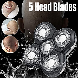 Shaver Blade Heads for 5 Heads Razor Blade Heads, Electric Razor Head Replacement Blades Beard Cutter Easy Install for Head and Face (Blue)