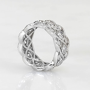 DoubleAccent Platinum Plated Sterling Silver Ring 1.75 CT CZ Stone Bezel Wedding Band Vintage Eternity Wide Band Ring, 8mm (Size 5 to 9), 7