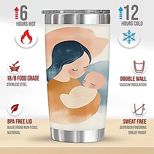 FOCIUZTA 20oz Whimsical Maternal Illustration Tumbler with lid, Travel Coffee Cup, Ideal for Easter, Mother Day, and birthday gifts