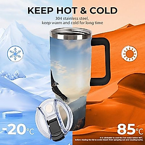 YTLKGFP 40 Oz Large Capacity Car Cup Eagle Mountains Tumbler with Handle (Black) Straw Lid Insulated Stainless Steel Water Bottle Travel Mug Leak-proof Car Cup Keeps Cold Or Hot