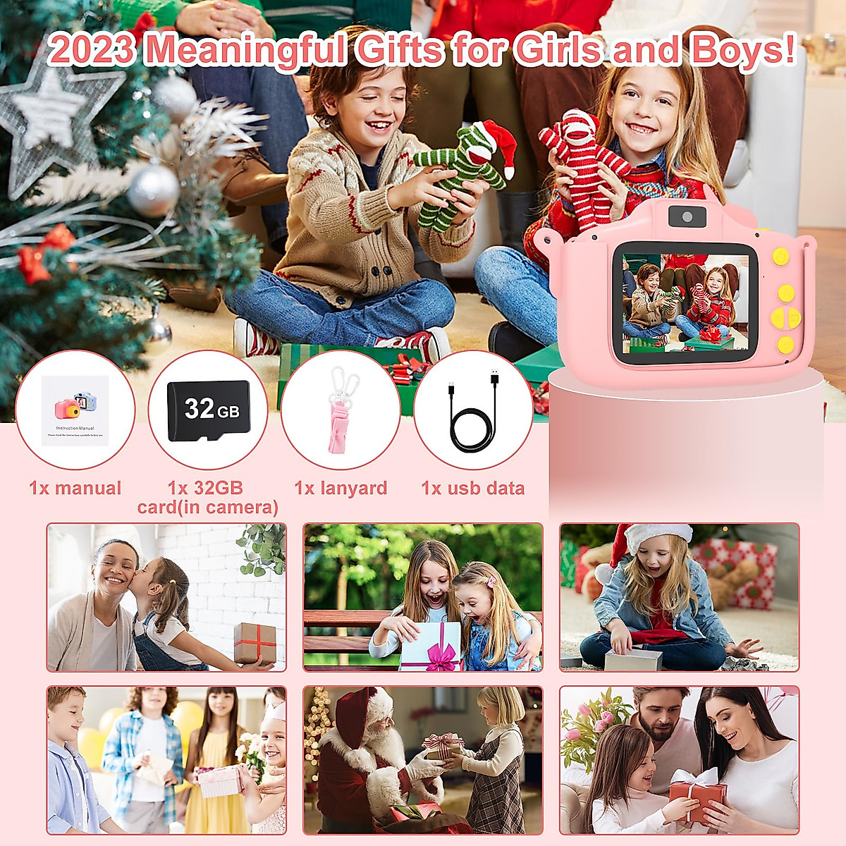 SELPONT Toys for Girls Ages 3-8+, Upgrade Kids Selfie 1080P Digital Video Camera for Toddler with Cartoon Silicone Cover, Christmas Birthday Gifts for Girls, Portable Camera with 32GB SD Card-Pink