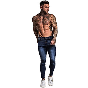 GINGTTO Skinny Jeans for Men Slim FIt Stretch Elastic Waist Mens Pant High Rise 32x30 Dark Blue