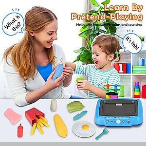 Koalafast Kids Play Kitchen Toy Accessories,20 Pcs Color-Changing Kitchen Playset Cooking Toys, Kitchen Pretend Cookware Play Set with Pots and Pans Set, Play Food Toy Set for Toddler Girls Boys(Blue)