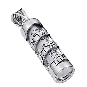 AJDesign Mezuzah Pendant Charm Spiral Shema Yisrael and Scroll in 925 Sterling Silver