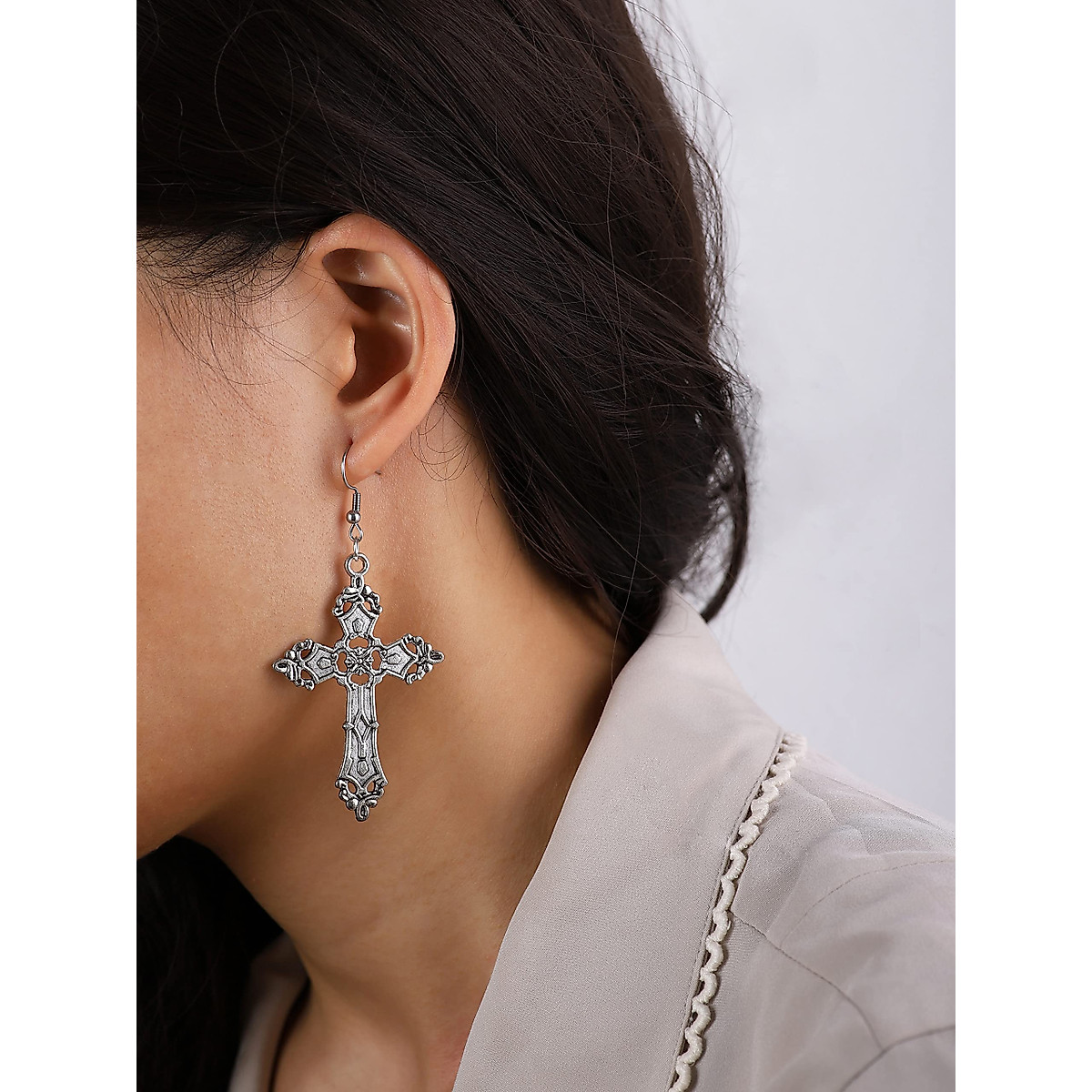 Sacina Gothic Cross Earrings, Zinc Alloy Cross Dangle Earrings, Goth Jewelry Gift for Women