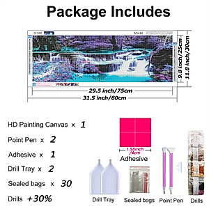 DIY 5D Diamond Painting Kits for Adults Waterfall Embroidery Full Round Drill Large Size(31.5x11.8 inch) Diamond Crystal Gem Arts Painting Craft for Home Wall Decor