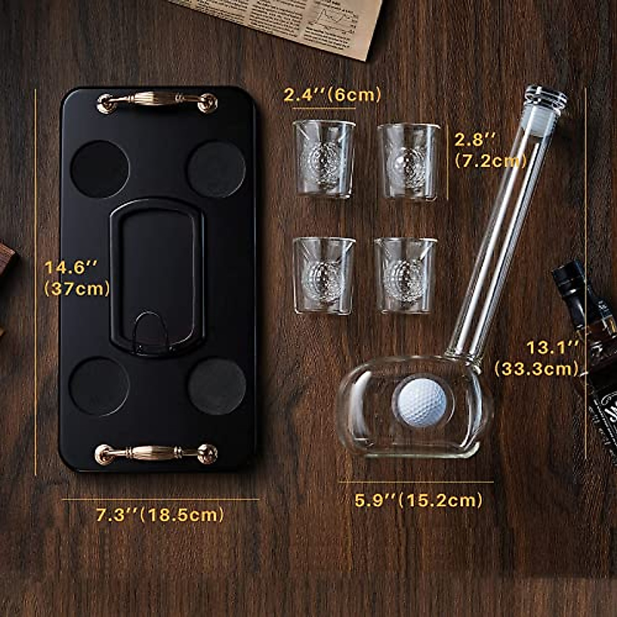 Golf Decanter Whiskey Decanter Set with 4 Golf Ball Whiskey Glasses - Unique Golf Gifts for Men - 750ML Golf Themed Liquor Decanters for Alcohol, Bourbon, Scotch, Vodka, Tequila, Wine