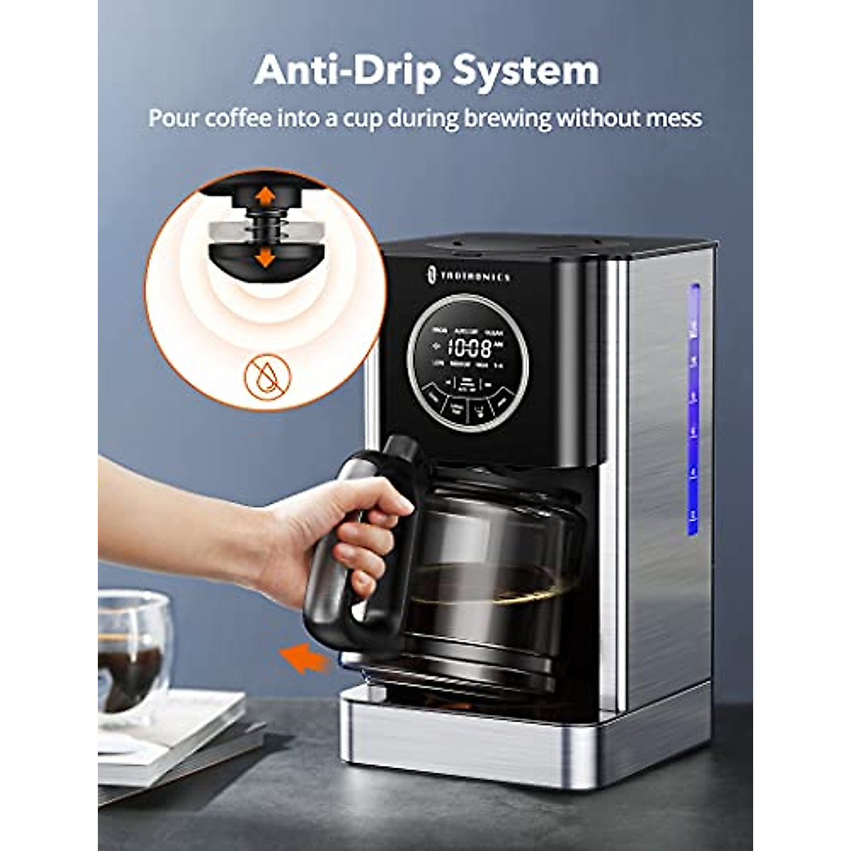 XINYUWZ 12 Cup Programmable Coffee Maker, Drip Coffee Machine with Temperature Control, Auto Pause Coffee Brewer with Glass Carafe, Family Coffeemaker with Self-Cleaning Function Black