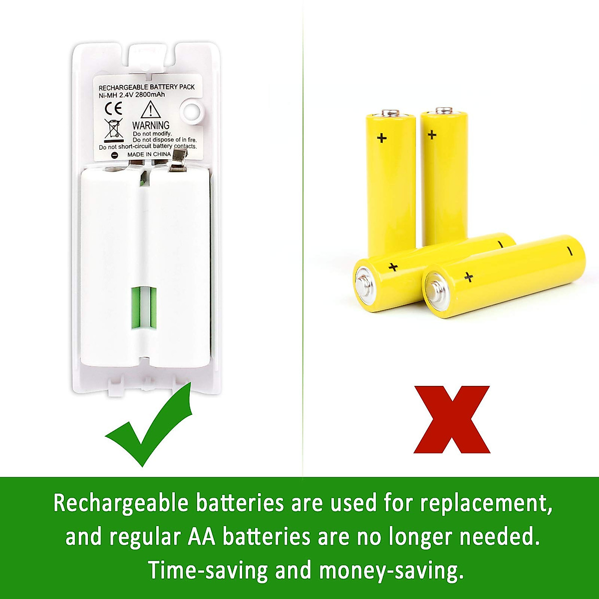 Kulannder 4 Pcs Wii Remote Batteries Rechargeable, 2800mAh High-Capacity Rechargeable Batteries for Nintendo Wii/Wii U Remote Controller (White)