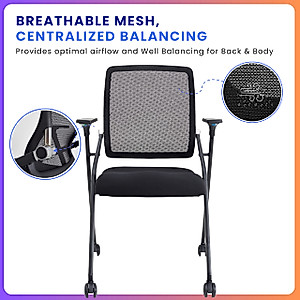 BROBRIYO 4 Pack Stackable & Foldable Conference Room Chairs with Lumbar Support, Armrest - Ergonomic Mesh Bouncing Back for Office Meeting, Conference, Reception and Training Room Chair