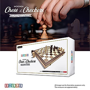 Wooden Chess & Checkers Game Board Set. Large 15x15 Wood Classic Unique Portable Travel Sets. Ajedrez