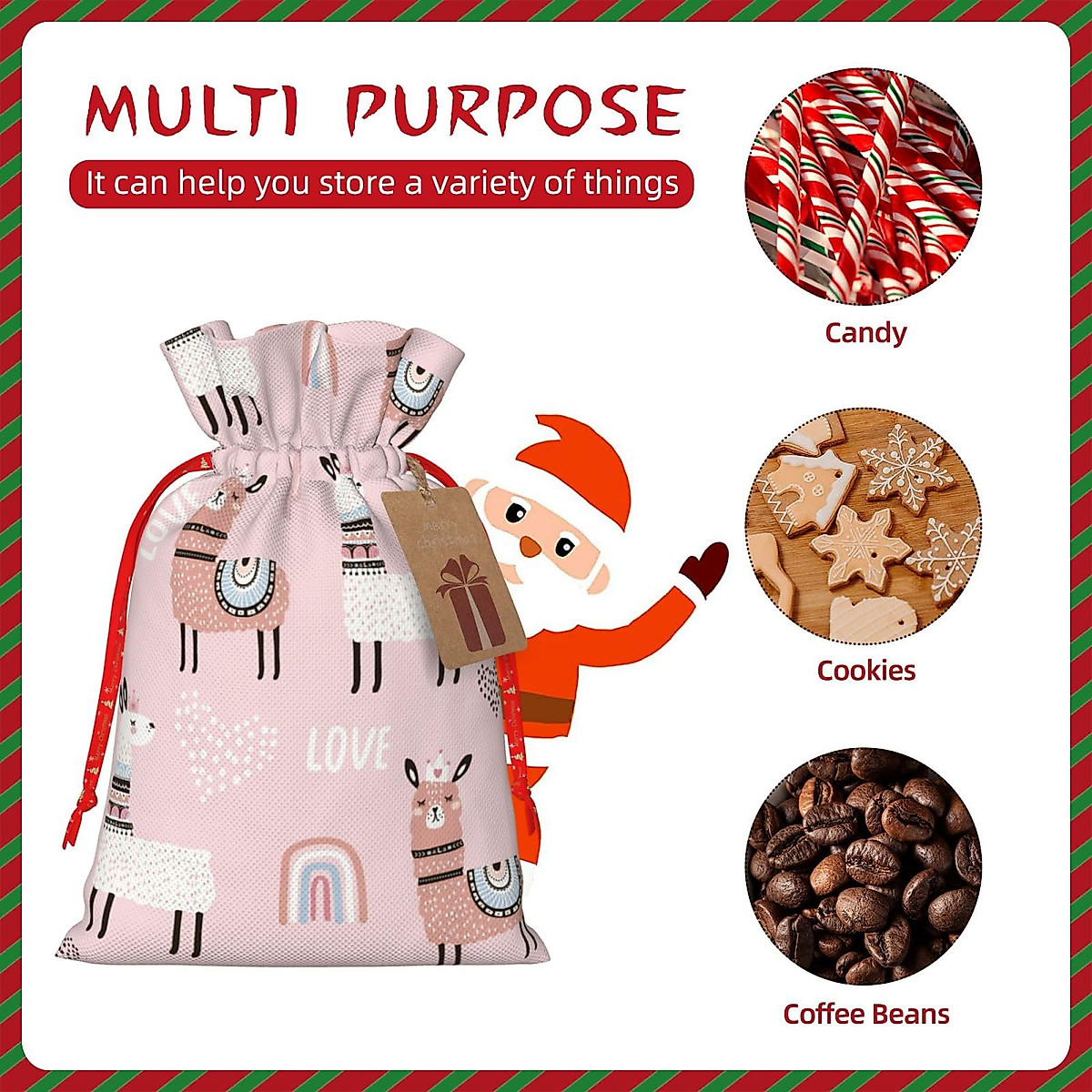 PAILON Cute Cartoon Llama Princess Christmas Gift Bags Cloth Small Gift Bags Portable Drawstring Christmas Gift Bags Reusable Christmas Gift Bag Xmas Gift Bags for Holiday Party Favor Bags