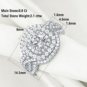 SHELOVES Engagement Wedding Ring Set for Women Double Halo Sterling Silver Round White AAAAA Cz Size 6.5