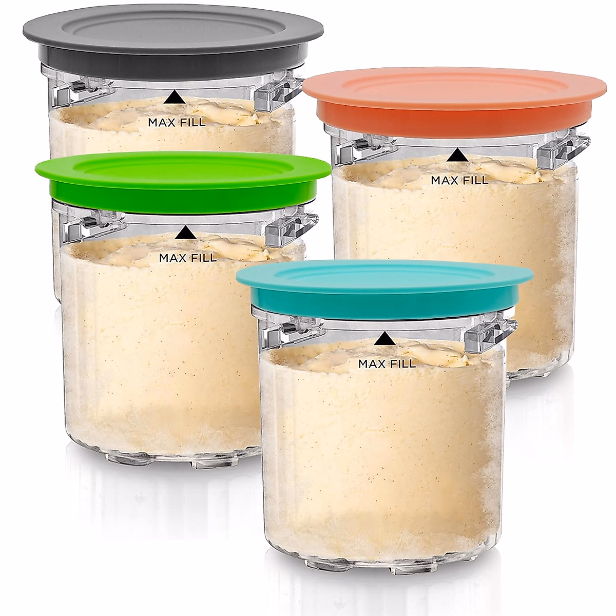 Kaluly for Ninja CREAMi Breeze NC100 NC101 NC200 NC201 Series Pint Containers and Lids 4 Pack, 16oz Pints Cups Replacement for ninja Creamy Ice Cream Maker