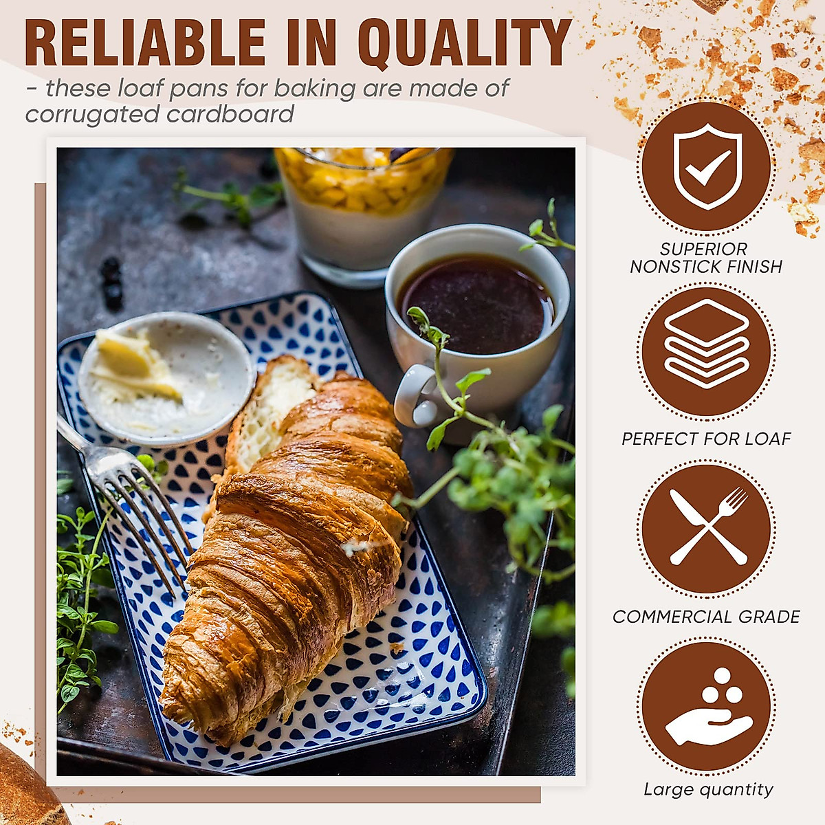 Sabary 50 Pcs Paper Loaf Pans for Baking 9 x 3 x 2 In Disposable Paper Baking Loft Mold 50 Pcs Disposable Holiday Bakeware Clear Bread Bags with Ties Plastic Bread Storage Bags for Baked Goods Bakery