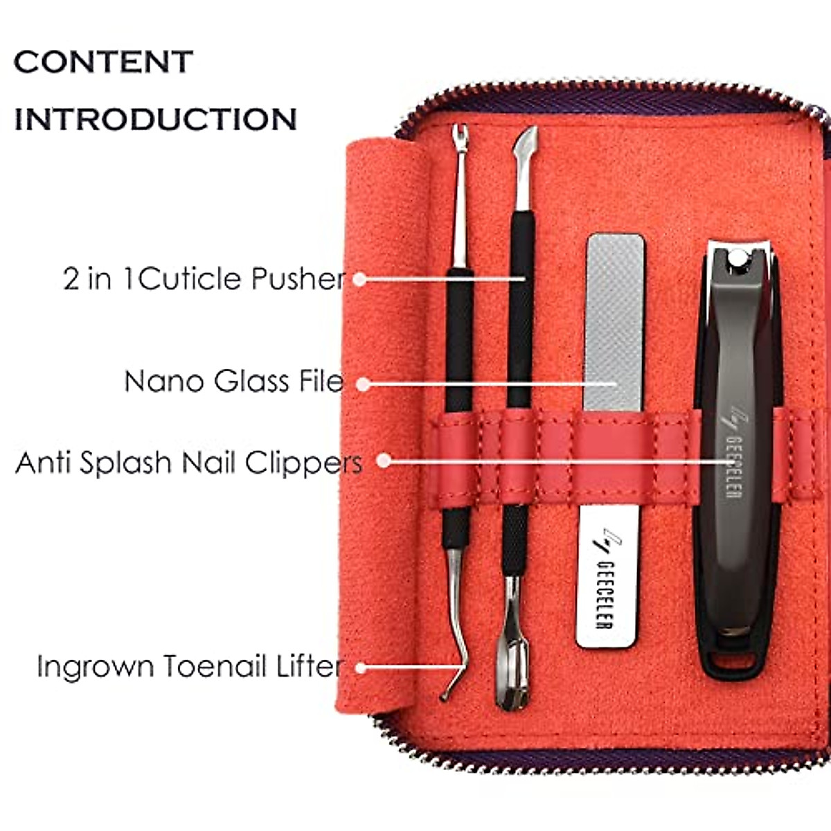 Ultimate Men's Nail Grooming Kit, Quality Manicure Pedicure Kit by Geeceler, Professional Manicure set, Nail Clipper Set 6 Pcs with Leather Case.