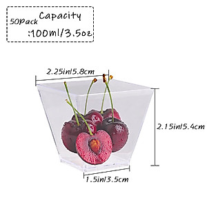 Jizvxe 50 Pack 3.5 Oz Square Dessert Cups,Plastic Clear Dessert Cups,Disposable Tasting Cups Great for Desserts,Appetizers,Mousse