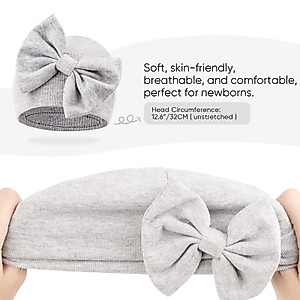 Newborn Baby Bow Hats and Mittens Hospital Hat Beanie Infant Caps Baby Cotton No Scratch Mittens Set for 0-6 Months