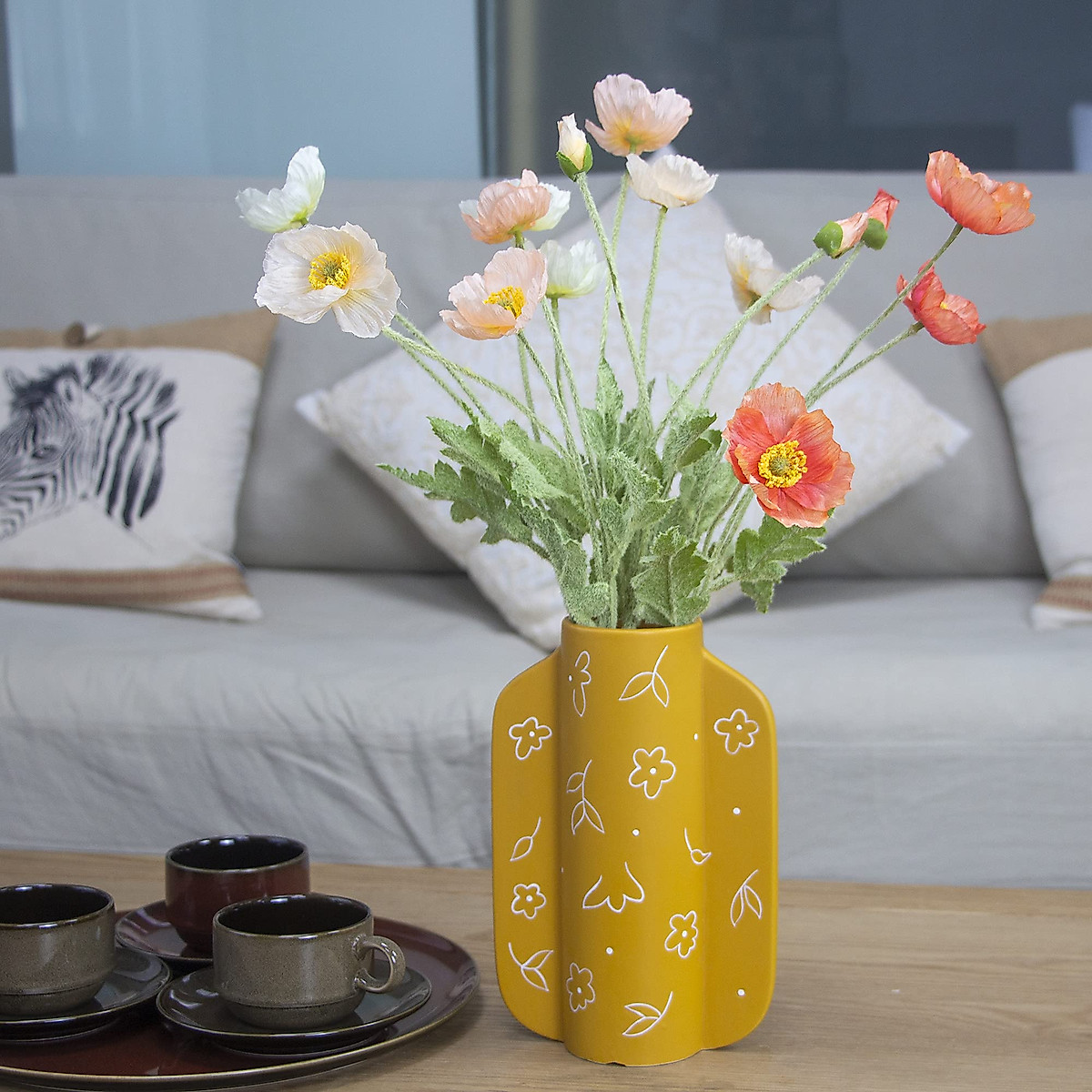 Banllis Artificial Flowers, Fake Flower Faux Plastic Plants for Home Decor DIY Wedding Kitchen Garden, Crown, Party, Hotel, Table - 4pcs