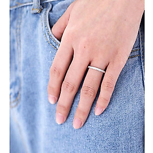 TIGRADE 2mm Women Titanium Eternity Ring Cubic Zirconia Anniversary Wedding Engagement Band Size 3-13, Silver, Size 6.5