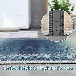 GarveeHome Washable Area Rugs 4x6 Rug Modern Living Room Rugs Non Slip Bedroom Rug Oriental Boho Rug Ultra Soft Low Pile Thin Carpet Stain Resistant Non Shedding Throw Rugs for Dining Room Blue 4'x6'