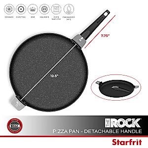 Starfrit ROCK T-Lock 12.5-Inch Pizza Pan/Flat Griddle with Detachable Handle, Normal, Black