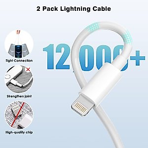 iPhone Charger [Apple MFi Certified] 2 Pack Apple iPhone Charging Lightning Cable Data Sync Cord with USB Wall Charger Block Box Travel Plug Adapter for iPhone 14/13/Pro/Max/XR/X/Xs/Max/8/Plus/AirPod
