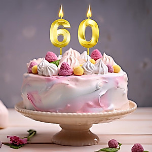 Number Candles, Birthday Candles Numbers, 60th Birthday Candles, Number Birthday Candles, Happy Birthday Cake Topper Decoration for Birthday Party Wedding Anniversary Celebration Supplies (Gold)
