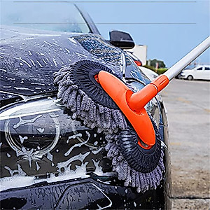 Retractable Double Layer Car Wash Brush, 2022 New Car Wash Brush with Long Handle, Premium Soft Car Wash Mop Scratch-Free Car Wash with 360°Flexible Rotation Microfiber Replacement Head (1 Pcs)