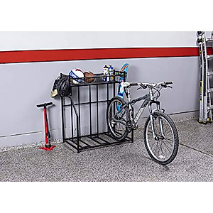 3 Bike Stand Rack with Storage – Great for Parking Road, Mountain, Hybrid or Kids Bikes – Garage Organizer - Helmet - Sports Storage Station - Black