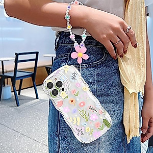 Newseego for iPhone 13 Pro Max Case, Cute Colorful Flower Curly Wave Clear Case with Lovely Flower Bracelet Chain for Women Girls Soft TPU Shockproof Protective Case Cover for iPhone 13 Pro Max