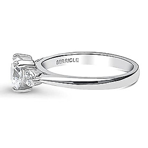 BERRICLE Sterling Silver 3-Stone Wedding Engagement Rings Cubic Zirconia CZ Heart Promise Ring for Women, Rhodium Plated Size 7