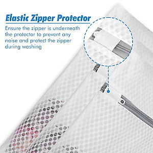 Meuvo Mesh Laundry Bags for Delicates - Durable Lingerie Bags for Washing Delicates with Elastic Zipper Protector, Delicates Bag for Washing Machine and Dryer, White, 1 Large, 1 Medium, 1 Small