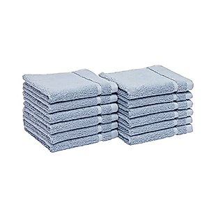 Amazon Basics Cotton Washcloths, Made with 30% Recycled Cotton Content - 12-Pack, Blue