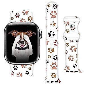 Chinber Sport Loop Band Compatible with Apple Watch 38mm 40mm 41mm, Fadeless Printed Pattern Soft Silicone Waterproof Replacement Strap for iWatch Series 8 7 6 5 4 3 2 1 SE, Color Dog Paw