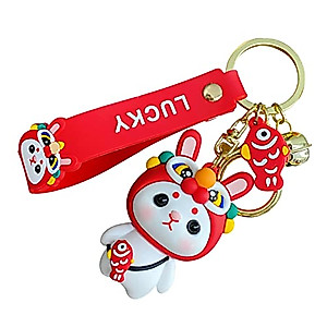 Operitacx 4pcs Fortune Ornaments Shaped Wear-resistant Fengshui Zodiac Gift Cartoon Bag Key Rabbit Ornament Hanging Bunny Pendant Charms Dance Chinese Keychain Awake Kawaii Keys Animal