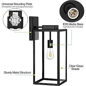 Extra Large Outdoor Wall Lantern,20 Inch Outdoor Wall Lights, Exterior Waterproof Wall Sconce, Anti-Rust Wall Mounted Lighting with Glass Shade, Matte Black Wall Lamp with E26 Socket for Porch, 2 pack