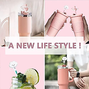 YAYAYOUNG 2 Pcs Straw Covers Cap Toppers Compatible with Stanley 30&40 oz Tumbler Cups,Reusable Cute Silicone Straw Tips Lids Protectors for 0.4 in/10mm Stanley Cups Straws Accessories