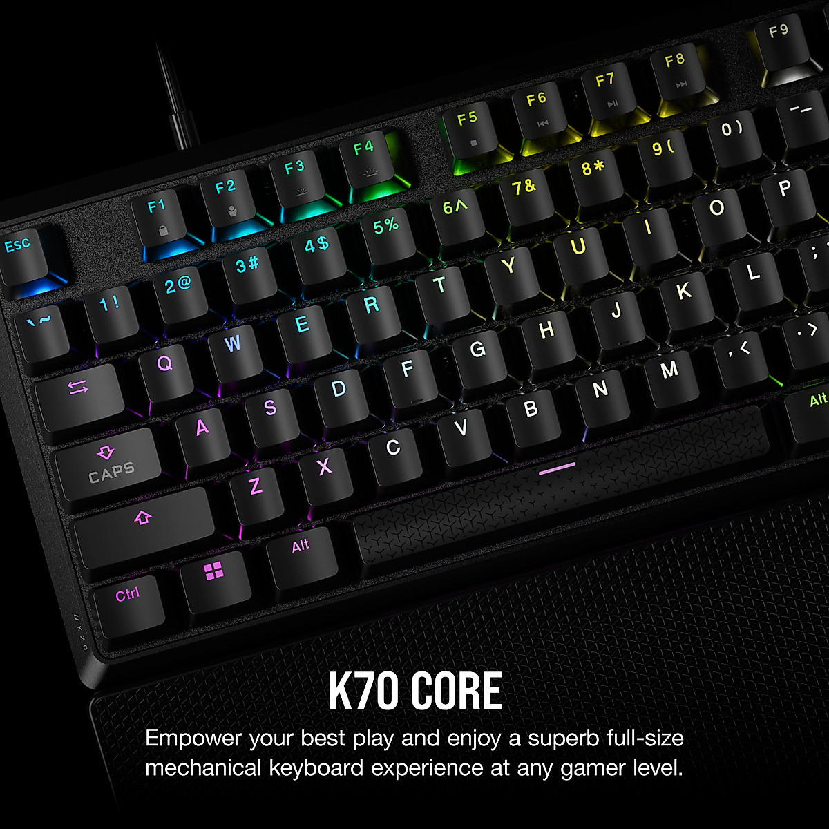 CORSAIR K70 CORE RGB Mechanical Gaming Keyboard with Palmrest - Pre-lubricated Corsair MLX Red Linear Keyswitches - Sound Dampening - Media Control Dial - iCUE Compatible - QWERTY NA Layout - Black